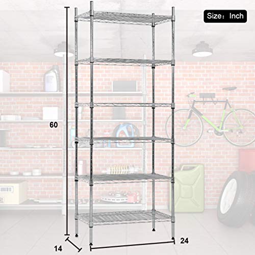 NSF Wire Shelf Organizer 6 Wire Shelving Unit Metal Storage Shelves, Utility Commercial Grade Heavy Duty Height Adjustable Leveling Feet Steel Layer shelf Rack 1500 LBS Capacity-14x24x60,Chrome