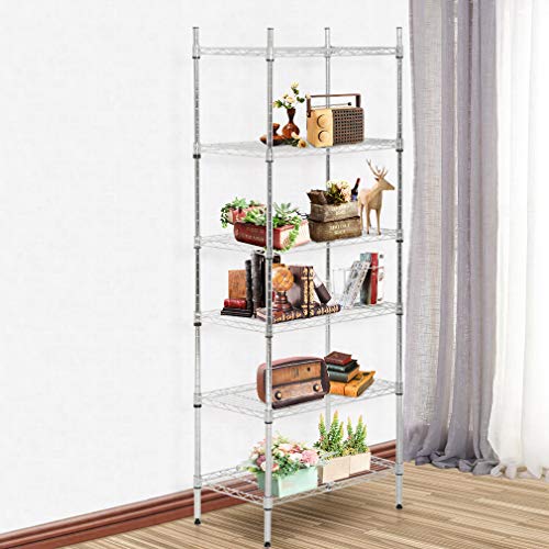 NSF Wire Shelf Organizer 6 Wire Shelving Unit Metal Storage Shelves, Utility Commercial Grade Heavy Duty Height Adjustable Leveling Feet Steel Layer shelf Rack 1500 LBS Capacity-14x24x60,Chrome