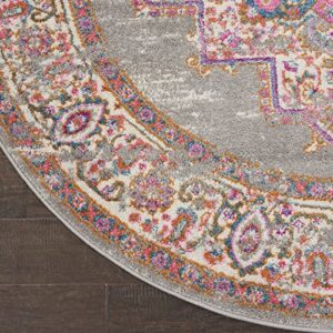 Nourison Passion Grey 8' x Round Area -Rug, Boho, Traditional, Easy -Cleaning, Non Shedding, Bed Room, Living Room, Hallway, (8' Round)