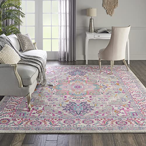 Nourison Passion Bohemian Light Grey/Pink 8' X 10' Area-Rug, Easy-Cleaning, Non Shedding, Bed Room, Living Room, Dining Room, Kitchen (8x10)