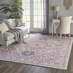 Nourison Passion Bohemian Light Grey/Pink 8' X 10' Area-Rug, Easy-Cleaning, Non Shedding, Bed Room, Living Room, Dining Room, Kitchen (8x10)