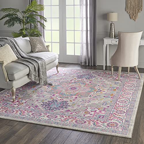 Nourison Passion Bohemian Light Grey/Pink 8' X 10' Area-Rug, Easy-Cleaning, Non Shedding, Bed Room, Living Room, Dining Room, Kitchen (8x10)