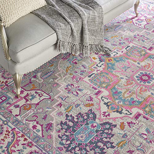 Nourison Passion Bohemian Light Grey/Pink 8' X 10' Area-Rug, Easy-Cleaning, Non Shedding, Bed Room, Living Room, Dining Room, Kitchen (8x10)