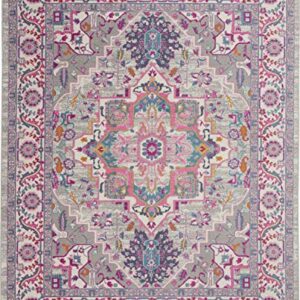 Nourison Passion Bohemian Light Grey/Pink 8' X 10' Area-Rug, Easy-Cleaning, Non Shedding, Bed Room, Living Room, Dining Room, Kitchen (8x10)