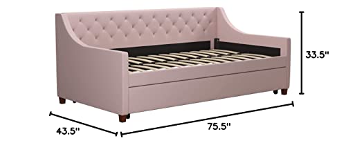 Novogratz Her Majesty Upholstered Daybed with Trundle, Twin Size Frame, Pink Linen