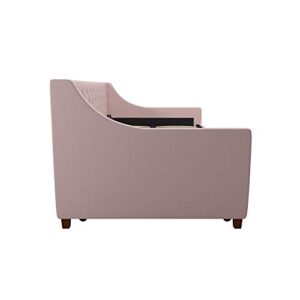 Novogratz Her Majesty Upholstered Daybed with Trundle, Twin Size Frame, Pink Linen