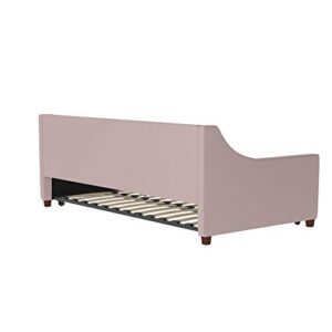 Novogratz Her Majesty Upholstered Daybed with Trundle, Twin Size Frame, Pink Linen