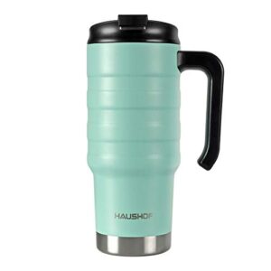 haushof 24 oz travel mug, stainless double wall vacuum insulated tumbler with handle & spill proof twist on flip lid and wide mouth, bpa free