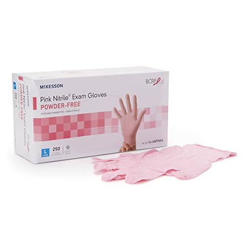 McKesson Pink Nitrile Exam Gloves - Powder-Free, Latex-Free, Ambidextrous, Textured Fingertips, Non-Sterile - Size Small, 250 Count, 1 Box