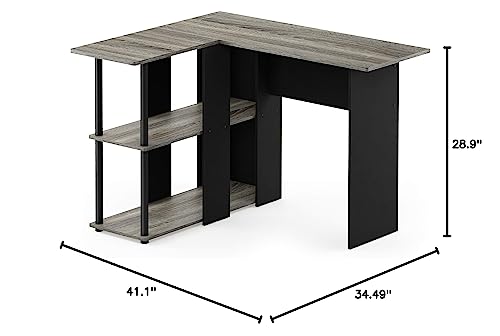 Furinno Abbott L-Shape Computer Desk with Bookshelf, French Oak Grey/Black