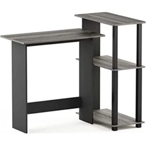 furinno abbott corner computer desk with bookshelf, french oak grey/black