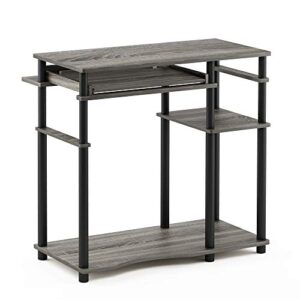 furinno abbott computer desk with bookshelf, french oak grey/black