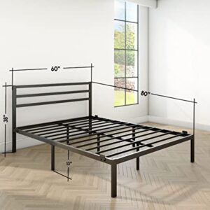 AMBEE21 Modern Queen Platform Metal Bed Frame with Headboard, Black Heavy Duty Iron Metal Bed Frame, Sturdy Mattress Support, Under Bed Storage, Steel Slat Support