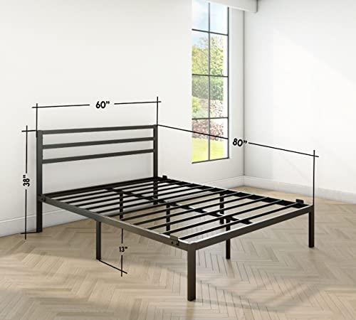 AMBEE21 Modern Queen Platform Metal Bed Frame with Headboard, Black Heavy Duty Iron Metal Bed Frame, Sturdy Mattress Support, Under Bed Storage, Steel Slat Support