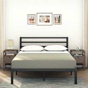 AMBEE21 Modern Queen Platform Metal Bed Frame with Headboard, Black Heavy Duty Iron Metal Bed Frame, Sturdy Mattress Support, Under Bed Storage, Steel Slat Support