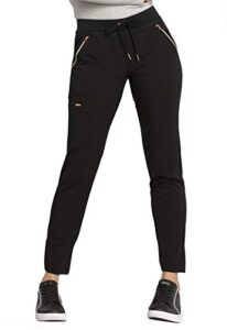 cherokee statement women scrubs pant mid rise tapered leg drawstring ck055, s, black