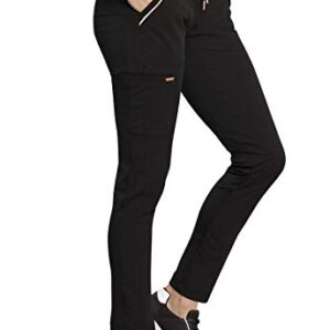 Cherokee Statement Women Scrubs Pant Mid Rise Tapered Leg Drawstring CK055, S, Black