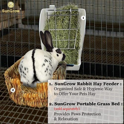 SunGrow Hay Feeder for Rabbits, Hamster, Chinchilla, Indoor Food Dispenser, No Mess Hay Rack Manger for Small Animals, Hanging Alfalfa and Timothy Hay Dispenser, Guinea Pig Cage Accessories, White