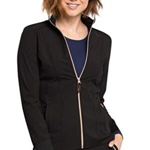 Cherokee Statement Women Warm Up Scrubs Jacket Zip Front CK365, M, Black