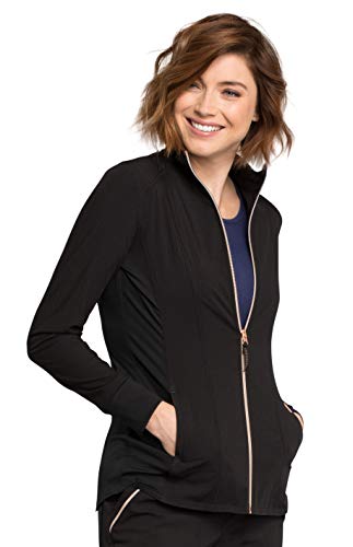 Cherokee Statement Women Warm Up Scrubs Jacket Zip Front CK365, M, Black