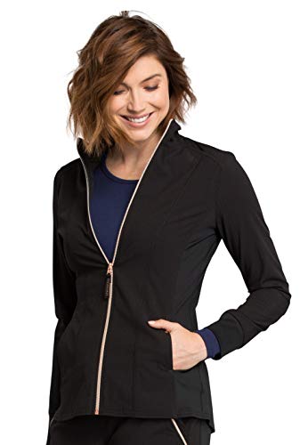 Cherokee Statement Women Warm Up Scrubs Jacket Zip Front CK365, M, Black