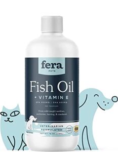 fera pets fish oil for dog and cat with dha, epa, vitamin e and omega-3 fatty acids – liquid fish oil supplement - brain function & immune health 16 oz