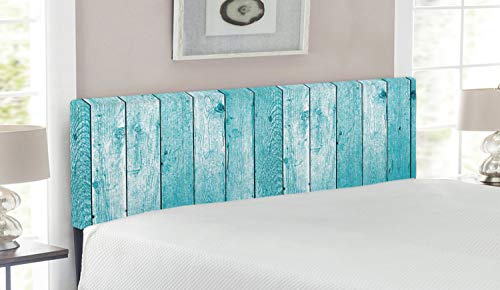 Lunarable Turquoise Headboard, Aged Wooden Planks Texture Image Vertically Striped Surface Floor Rustic Design, Upholstered Decorative Metal Bed Headboard with Memory Foam, Queen Size, Turquoise