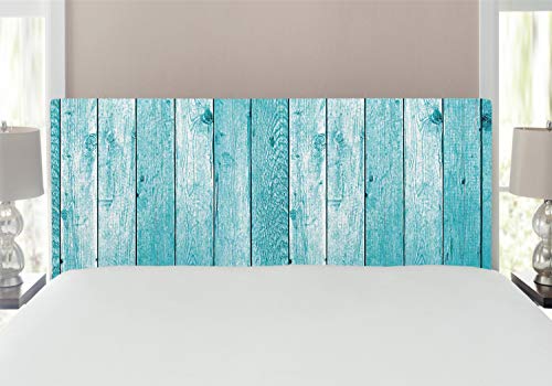 Lunarable Turquoise Headboard, Aged Wooden Planks Texture Image Vertically Striped Surface Floor Rustic Design, Upholstered Decorative Metal Bed Headboard with Memory Foam, Queen Size, Turquoise