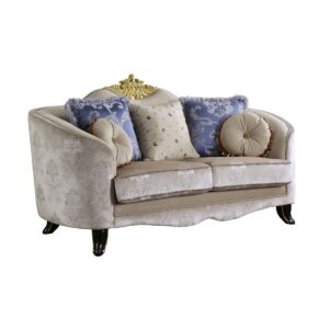 acme sheridan loveseat w/5 pillows - - cream fabric