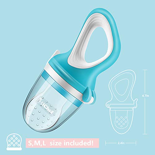 Food Feeder Baby Fresh Fruit Feeder (2 Pack) with 3 Different Sized Silicone Pacifiers, Mash and Serve Bowl with 4 Soft-Tip Silicone Baby Spoons, Perfect Baby First Stage Feeding Set by MICHEF