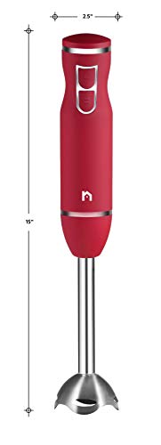 New House Kitchen Immersion Hand Blender 2 Speed Stick Mixer with Stainless Steel Shaft & Blade 300 Watts Easily Food, Mixes Sauces, Purees Soups, Smoothies, and Dips, Red