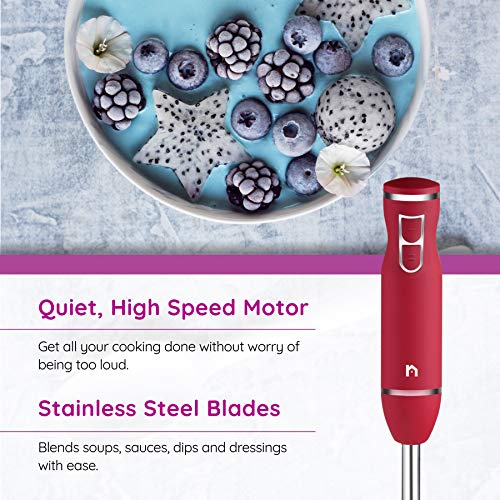 New House Kitchen Immersion Hand Blender 2 Speed Stick Mixer with Stainless Steel Shaft & Blade 300 Watts Easily Food, Mixes Sauces, Purees Soups, Smoothies, and Dips, Red