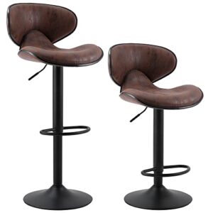 superjare adjustable counter height bar stools set of 2, swivel tall kitchen counter island dining chair with backs, 24” armless modern bar stool chairs fit counter island from 32” to 44”, retro brown