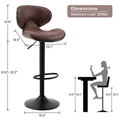 SUPERJARE Adjustable Counter Height Bar Stools Set of 2, Swivel Tall Kitchen Counter Island Dining Chair with Backs, 24” Armless Modern Bar Stool Chairs fit Counter Island from 32” to 44”, Retro Brown