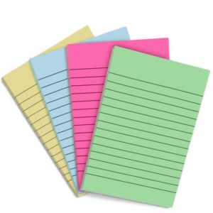 sticky notes, 4 colors 200 sheets lined post memos, 4" x 6" removable self stick notes pad with lines for office, home, & school, pink, yellow, baby blue & grass green (pack of 4)