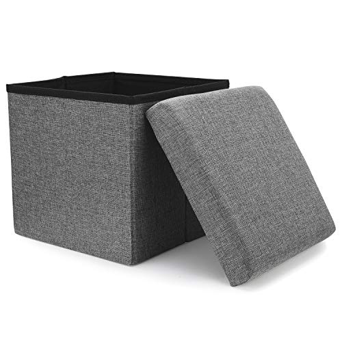 WoneNice Folding Storage Ottoman, Versatile Space-Saving Storage Toy Box with Memory Foam Seat, Max Load 100 kg Linen Gray 12 x 12 x 12 Inch