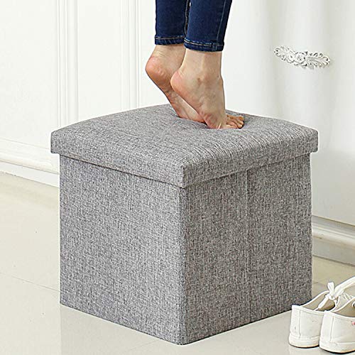 WoneNice Folding Storage Ottoman, Versatile Space-Saving Storage Toy Box with Memory Foam Seat, Max Load 100 kg Linen Gray 12 x 12 x 12 Inch