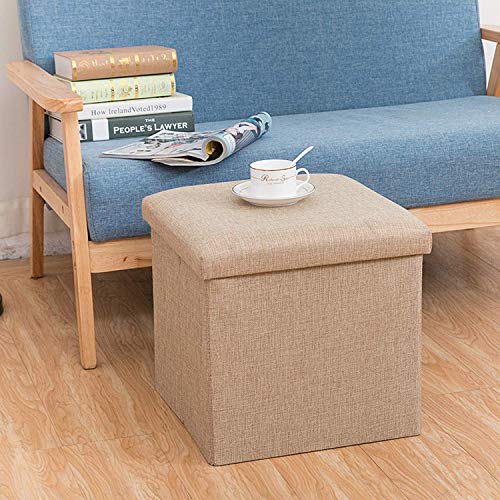 WoneNice Folding Storage Ottoman, Versatile Space-Saving Storage Toy Box with Memory Foam Seat, Max Load 100 kg Linen Gray 12 x 12 x 12 Inch