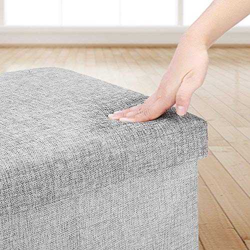 WoneNice Folding Storage Ottoman, Versatile Space-Saving Storage Toy Box with Memory Foam Seat, Max Load 100 kg Linen Gray 12 x 12 x 12 Inch