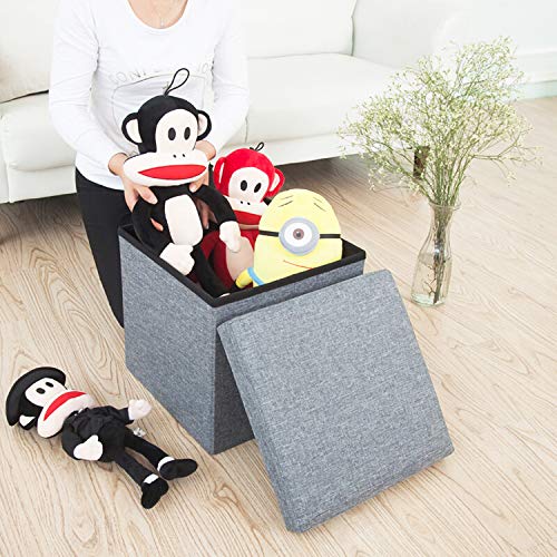 WoneNice Folding Storage Ottoman, Versatile Space-Saving Storage Toy Box with Memory Foam Seat, Max Load 100 kg Linen Gray 12 x 12 x 12 Inch