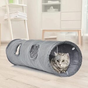 LeerKing Extra Long Cat Tunnel 51"(L) Dia 12" for Large Fat Cat Crinkle Tube connectable Indoor Outdoor Hideaway Toy for Rabbit Puppy, Grey