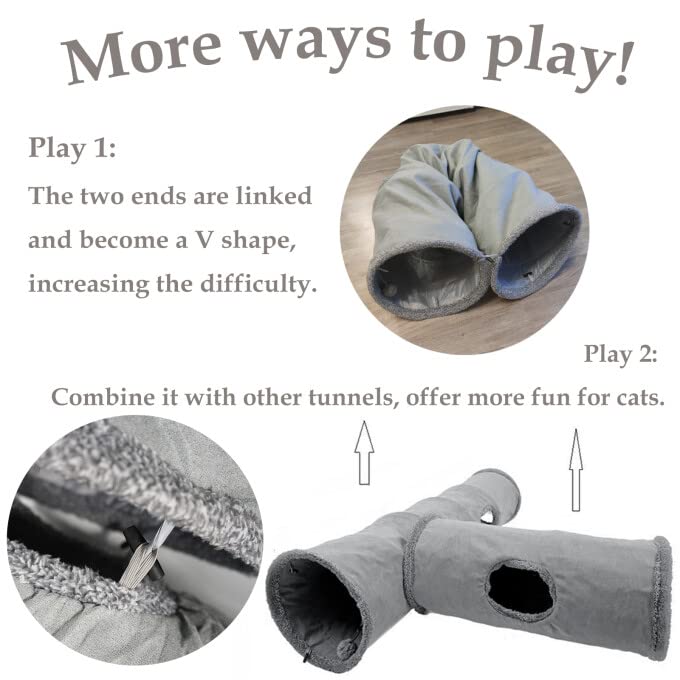 LeerKing Extra Long Cat Tunnel 51"(L) Dia 12" for Large Fat Cat Crinkle Tube connectable Indoor Outdoor Hideaway Toy for Rabbit Puppy, Grey