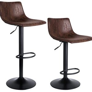 SUPERJARE Bar Stools Set of 2-360° Swivel Barstool Chairs with Back, Adjustable Height Bar Chairs, Modern Pub Kitchen Counter Height, Retro Brown, Fabric