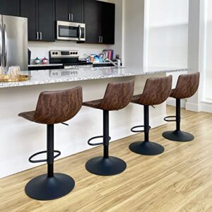 SUPERJARE Bar Stools Set of 2-360° Swivel Barstool Chairs with Back, Adjustable Height Bar Chairs, Modern Pub Kitchen Counter Height, Retro Brown, Fabric