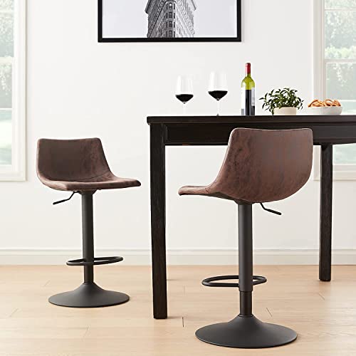 SUPERJARE Bar Stools Set of 2-360° Swivel Barstool Chairs with Back, Adjustable Height Bar Chairs, Modern Pub Kitchen Counter Height, Retro Brown, Fabric