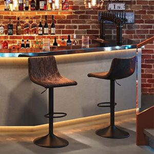 SUPERJARE Bar Stools Set of 2-360° Swivel Barstool Chairs with Back, Adjustable Height Bar Chairs, Modern Pub Kitchen Counter Height, Retro Brown, Fabric