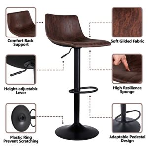 SUPERJARE Bar Stools Set of 2-360° Swivel Barstool Chairs with Back, Adjustable Height Bar Chairs, Modern Pub Kitchen Counter Height, Retro Brown, Fabric