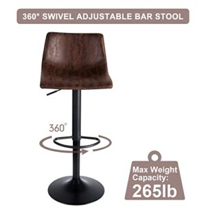 SUPERJARE Bar Stools Set of 2-360° Swivel Barstool Chairs with Back, Adjustable Height Bar Chairs, Modern Pub Kitchen Counter Height, Retro Brown, Fabric