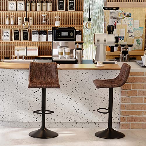 SUPERJARE Bar Stools Set of 2-360° Swivel Barstool Chairs with Back, Adjustable Height Bar Chairs, Modern Pub Kitchen Counter Height, Retro Brown, Fabric