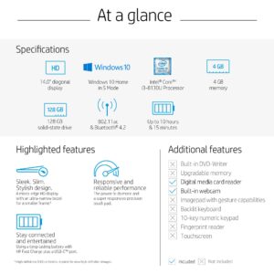 HP 14-inch Laptop, 8th Generation Intel Core i3-8130U Processor, 4 GB SDRAM, 128 GB Solid State Drive, Windows 10 Home in S Mode (14-df0020nr, Natural Silver)